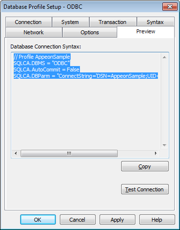 Create the database profile for the Appeon Sample database - - Getting Started